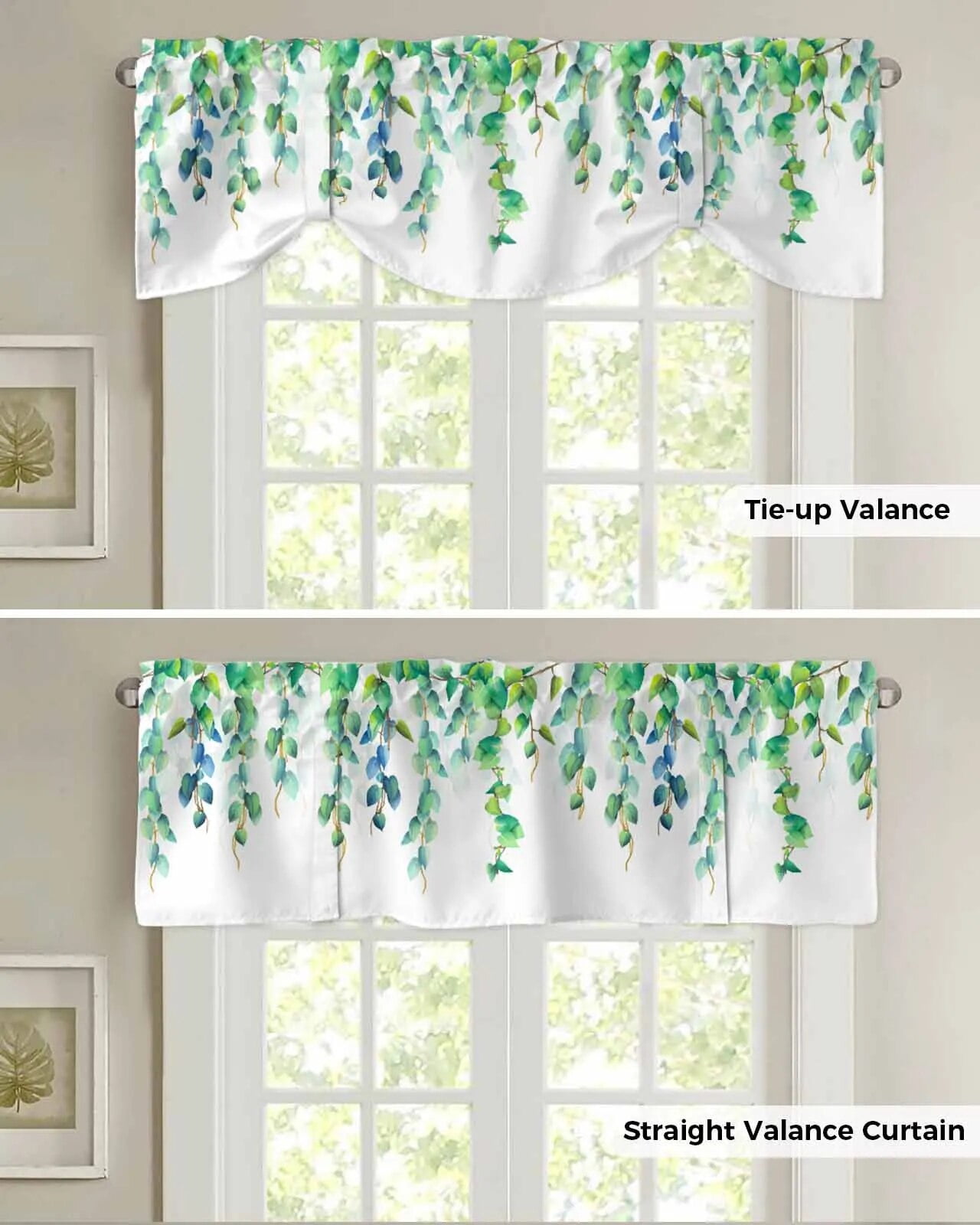 Plants Flowers Watercolor Window Curtain Living Room Kitchen Cabinet ...