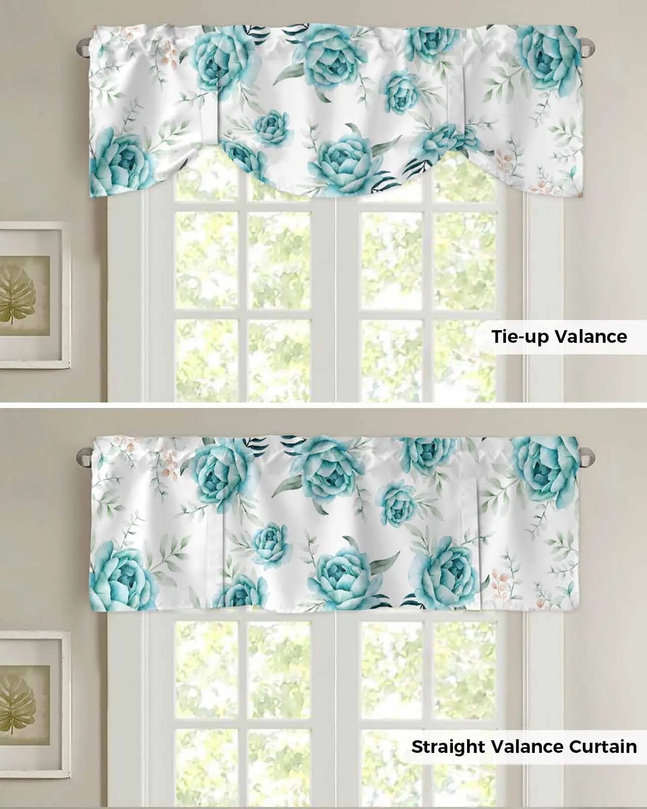 Plants Flowers Watercolor Window Curtain Living Room Kitchen Cabinet ...