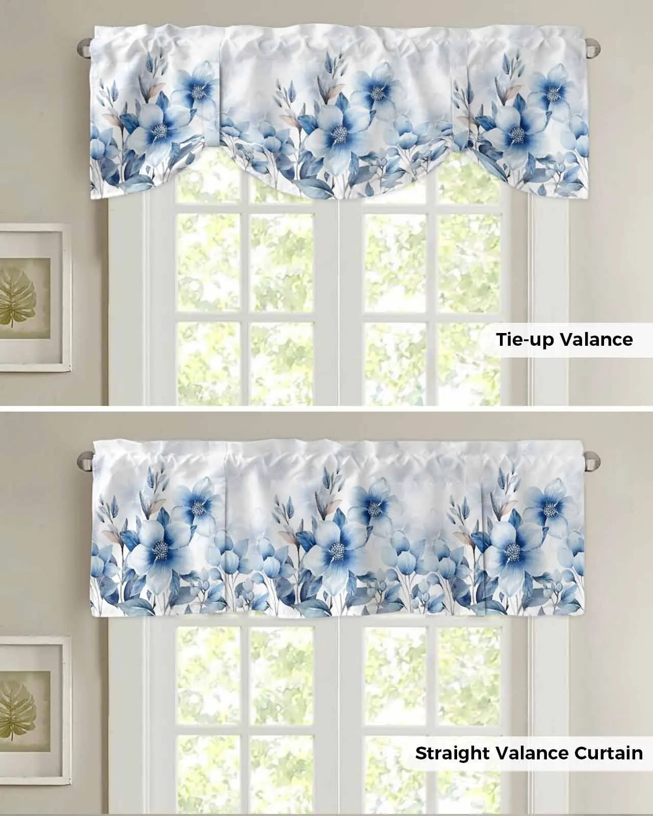 Plants Flowers Watercolor Window Curtain Living Room Kitchen Cabinet ...
