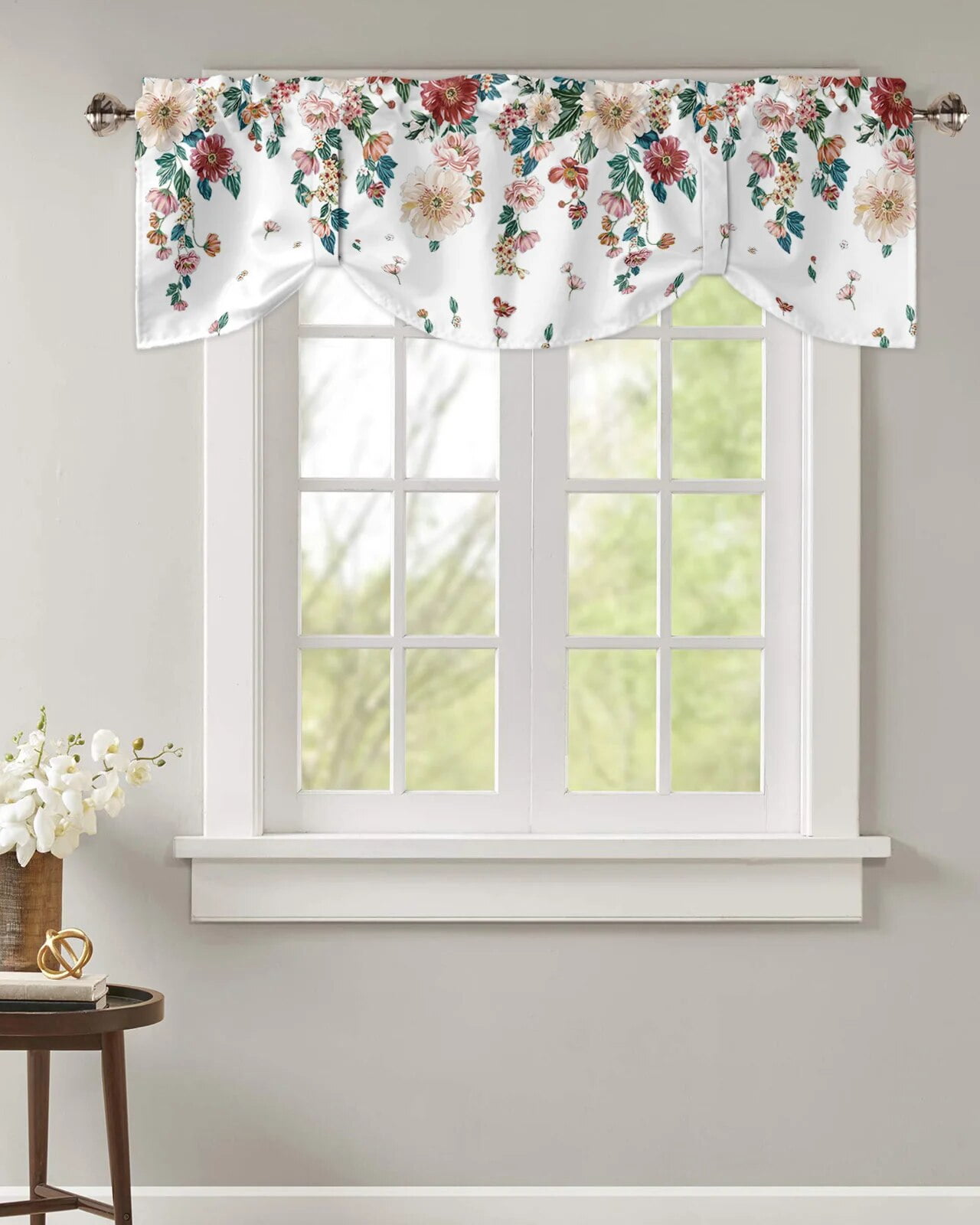 Plants Flowers White Small Curtain Rod Pocket Short Curtains Home Decor ...