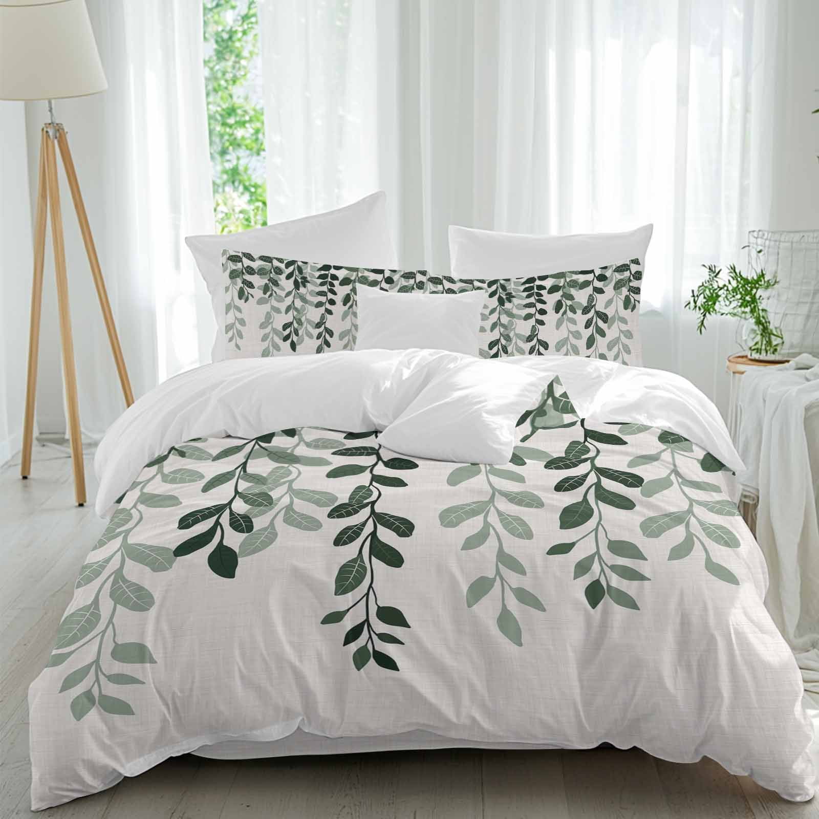 Plants Gradient Duvet Cover Set Queen Size, Green Leaves Farmhouse ...