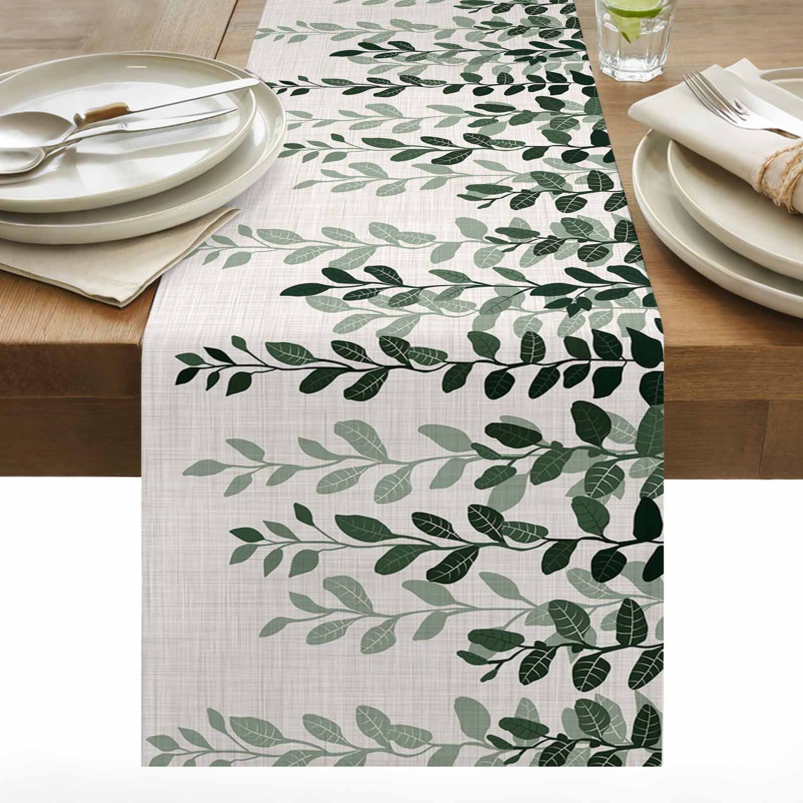 Plants Gradient Table Runner 13x72 inch Green Leaves Farmhouse Style ...
