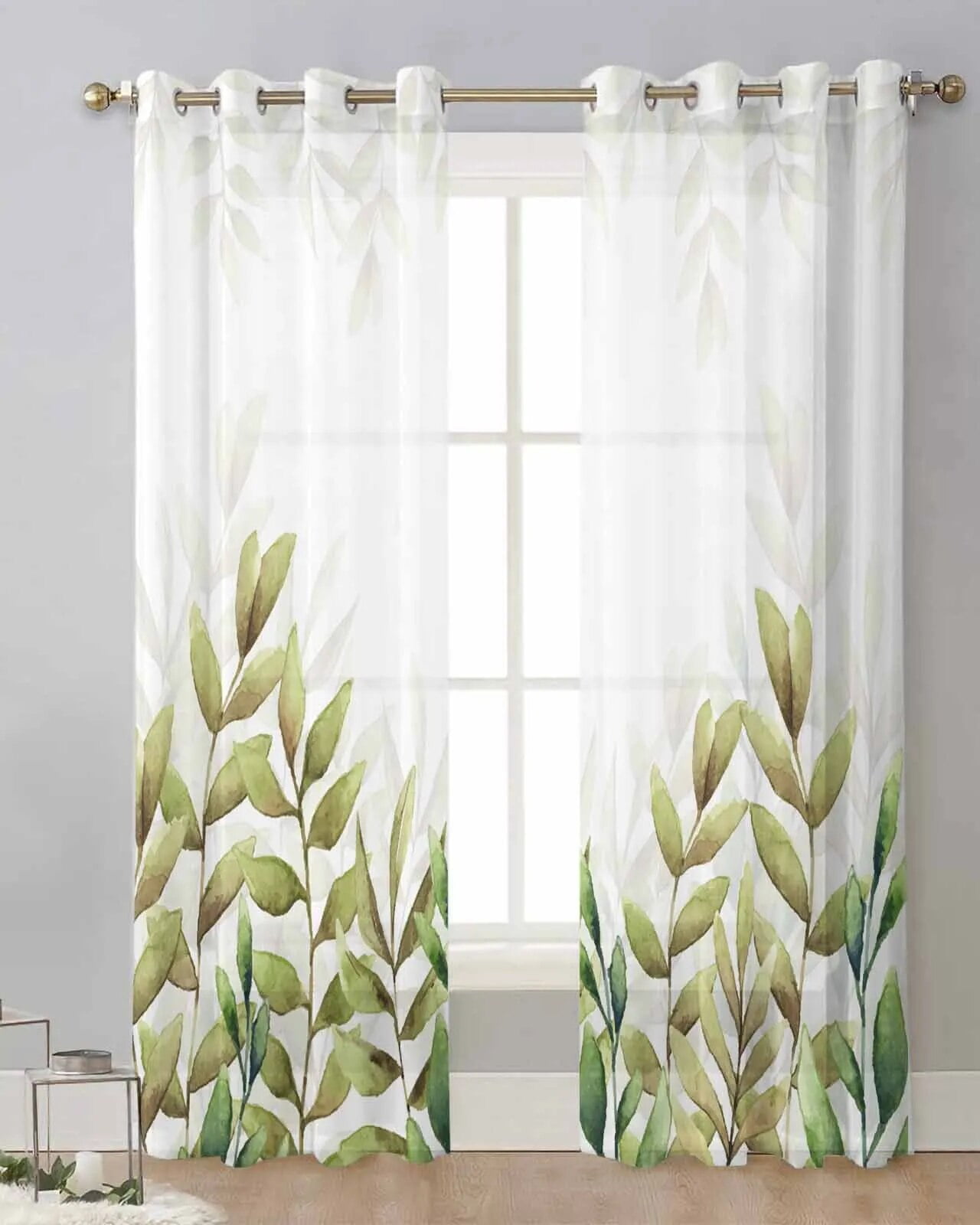Plants Grasses Flowers Watercolors Sheer Curtains For Living Room ...