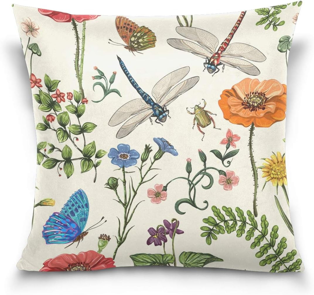 Plants Insects Flowers Vintage Style Velvet Oblong Lumbar Plush Throw ...