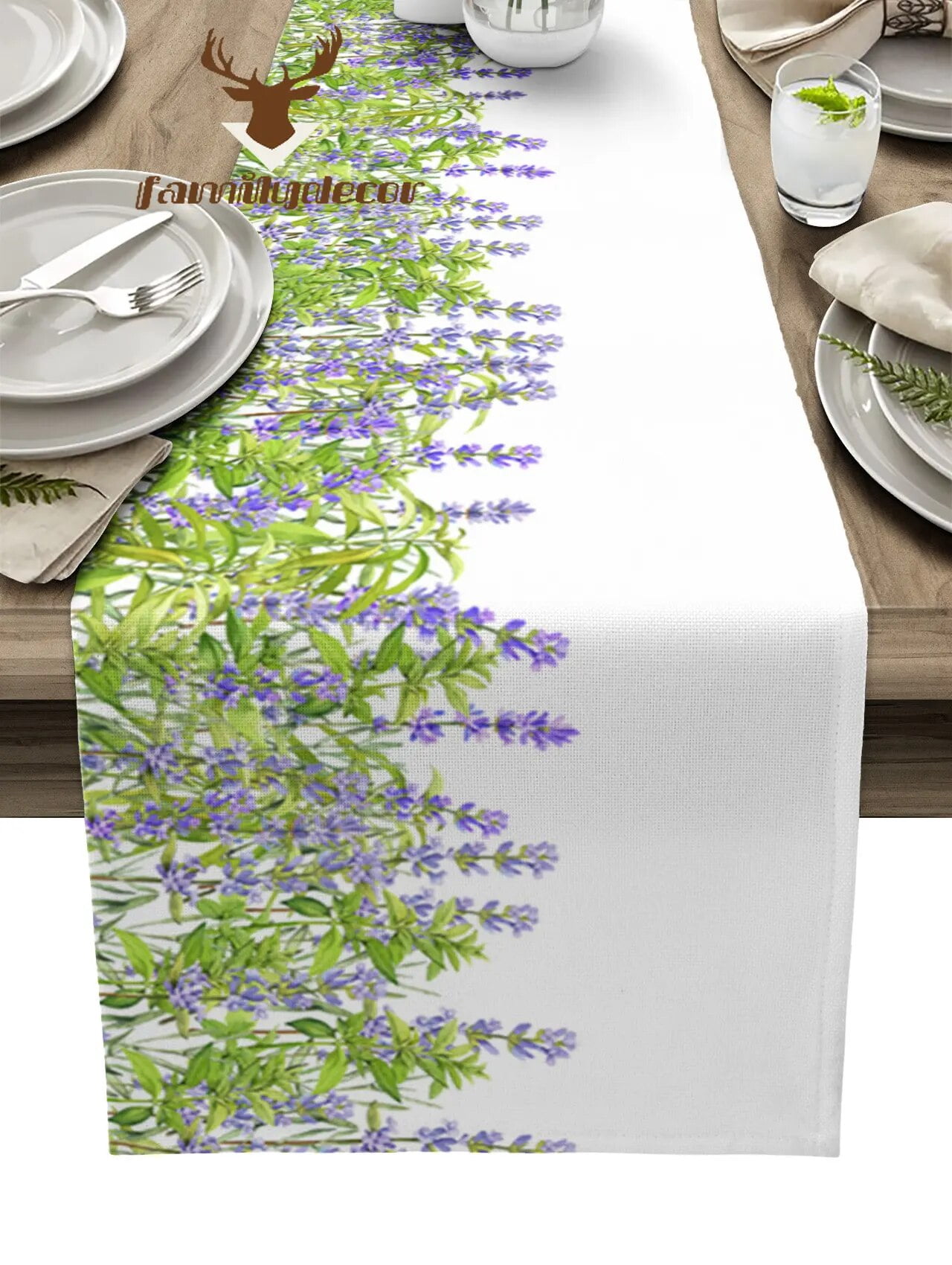 Plants Lavender Flower Purple White Table Runner Home Wedding Table Mat ...