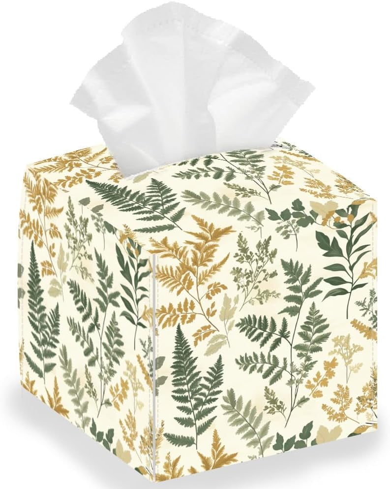 Plants Leaves Tissue Leather Box Ferns Square Tissue Case Cover ...