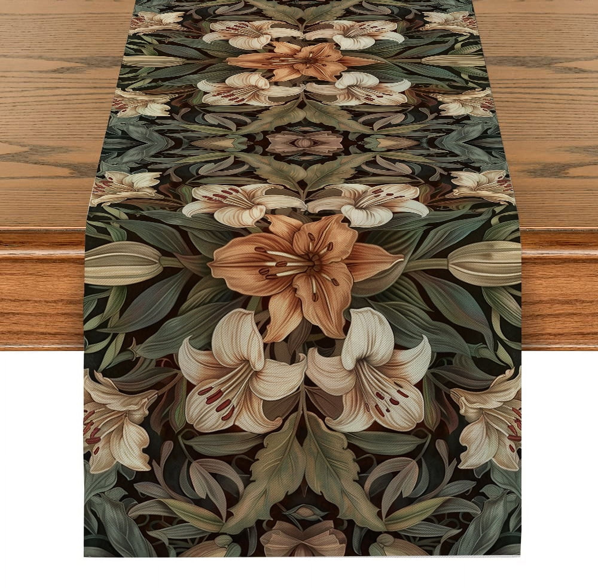 Plants Lily Flowers Branches and Leaves Table Runners Washable Dresser ...