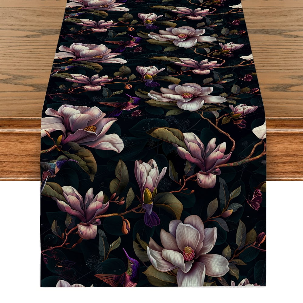 Plants Magnolia Orchids Table Runner Kitchen Dining Table ration for ...
