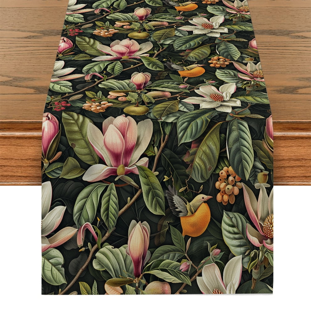 Plants Magnolia Orchids Table Runner Kitchen Dining Table ration for ...