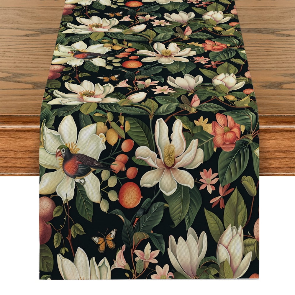 Plants Magnolia Orchids Table Runner Kitchen Dining Table ration for ...