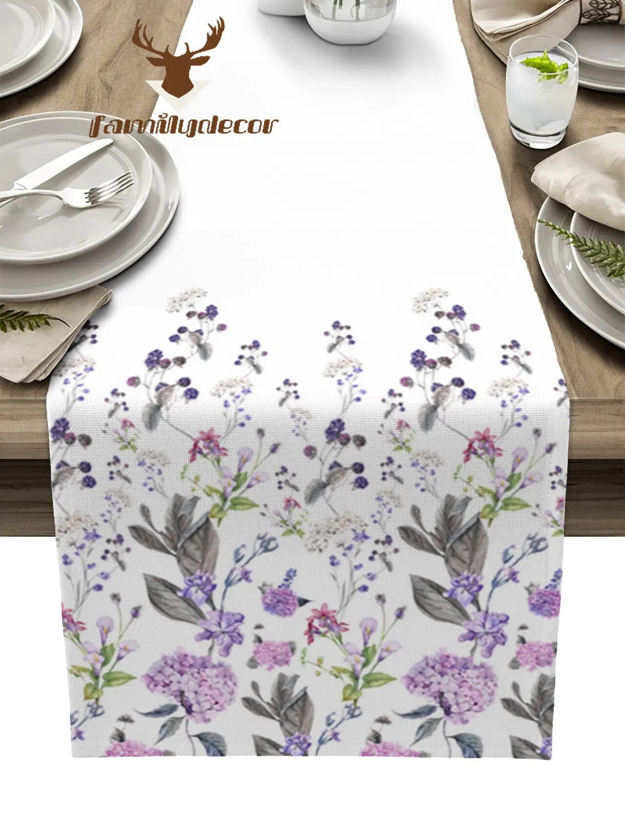Plants Purple Flowers Table Runner Home Wedding r Table Flag Mat Table ...