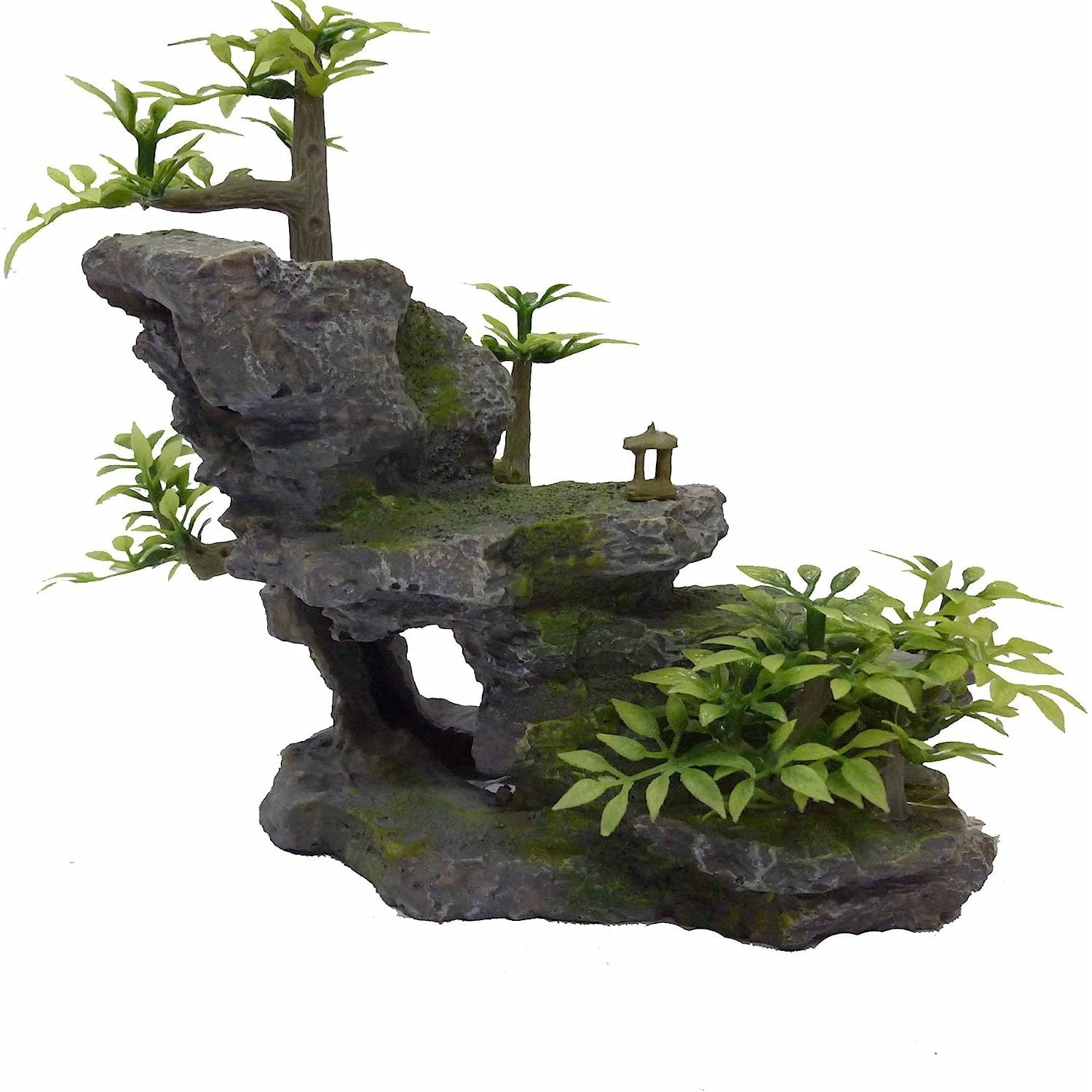 Plants on Rock Aquarium Fish Tank Ornament, Aquarium Rock Outcrop Ledge ...