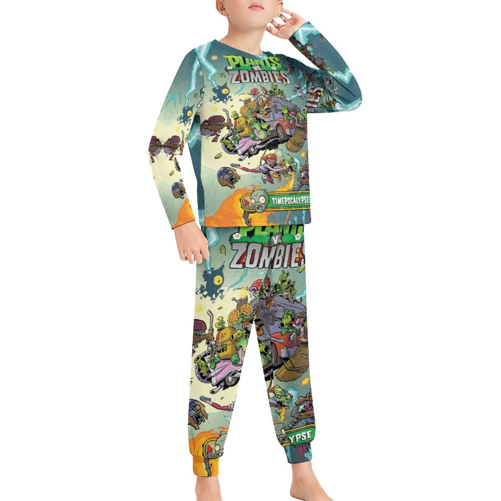 Plants Vs Zombie Pajama Sets Long Sleeve Top with Pants Soft Sleepwear ...