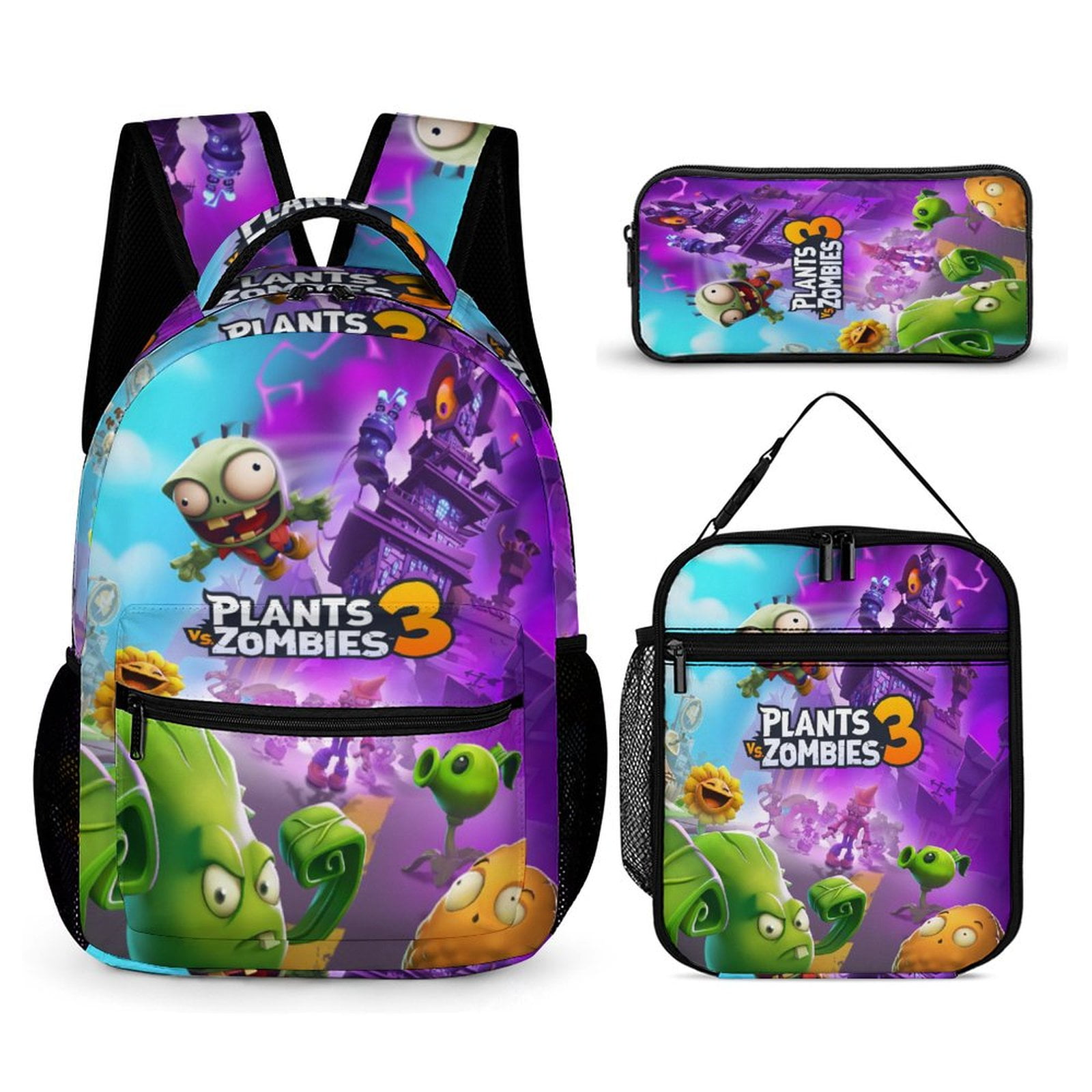 Plants Vs Zombies 3Pcs Backpacks Sets Book Bag with Lunch Bag And ...