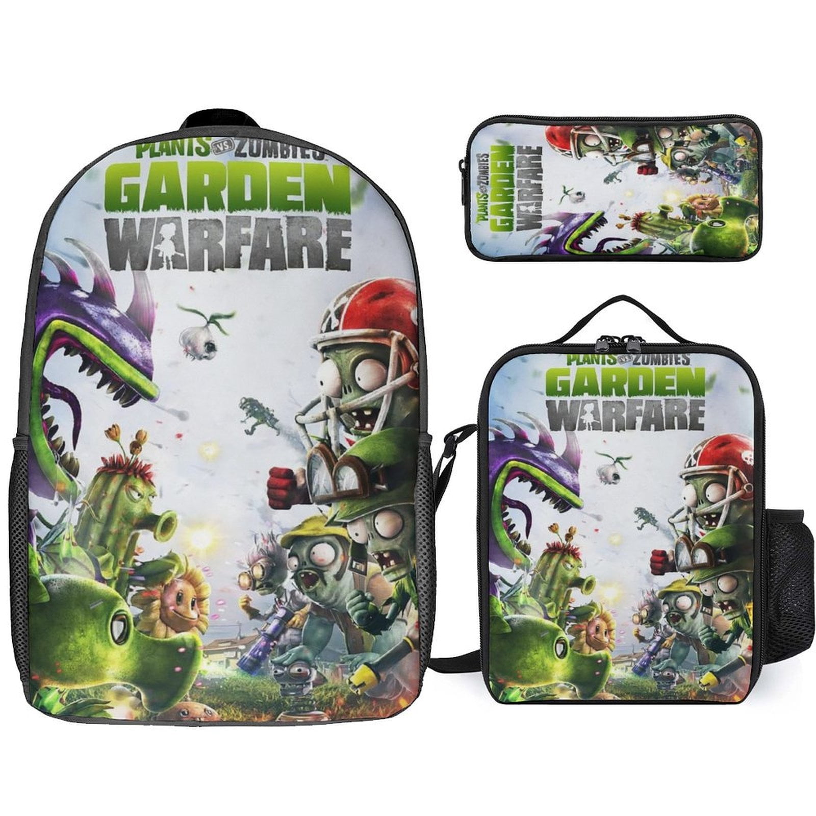 Plants Vs Zombies 3Pcs Backpack Sets Bookbag with Lunch Bag And Pencil ...