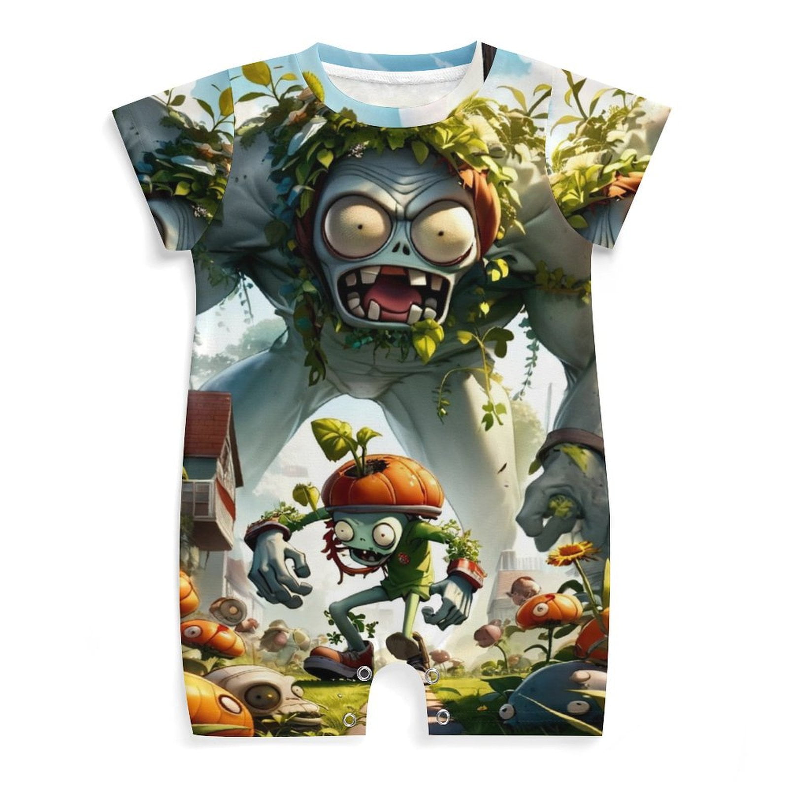 Plants Vs Zombies Baby Boy Girl Short Sleeve Romper Clothing Set Print ...