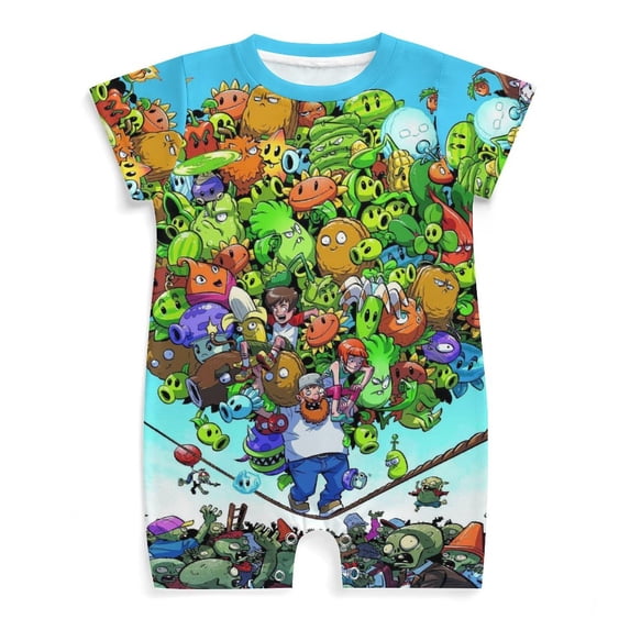 Plants Vs Zombies Baby Boy Girl Short Sleeve Romper Clothing Set Print ...