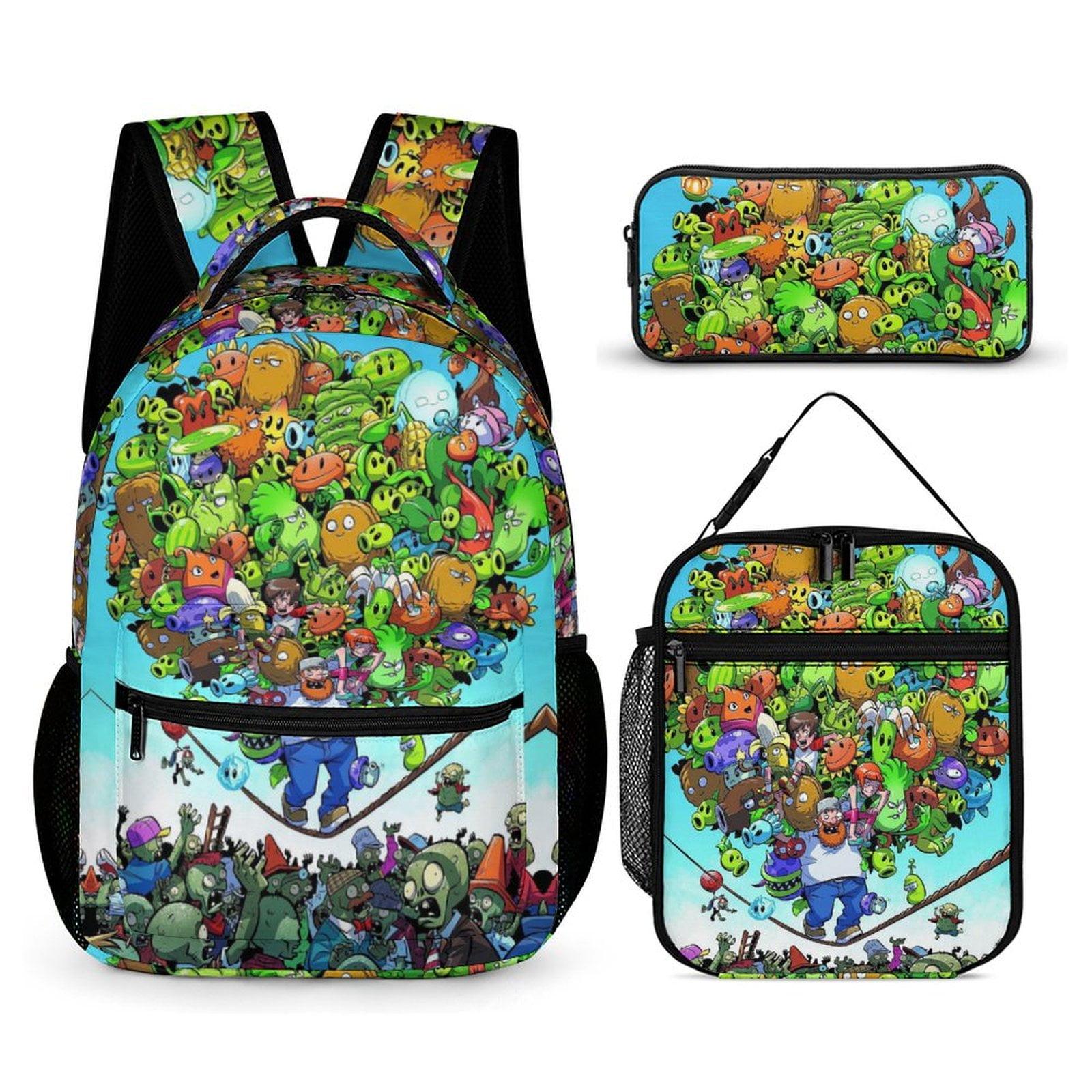 Plants Vs Zombies Backpacks 3 Piece Set Bookbag with Lunch Bag And ...