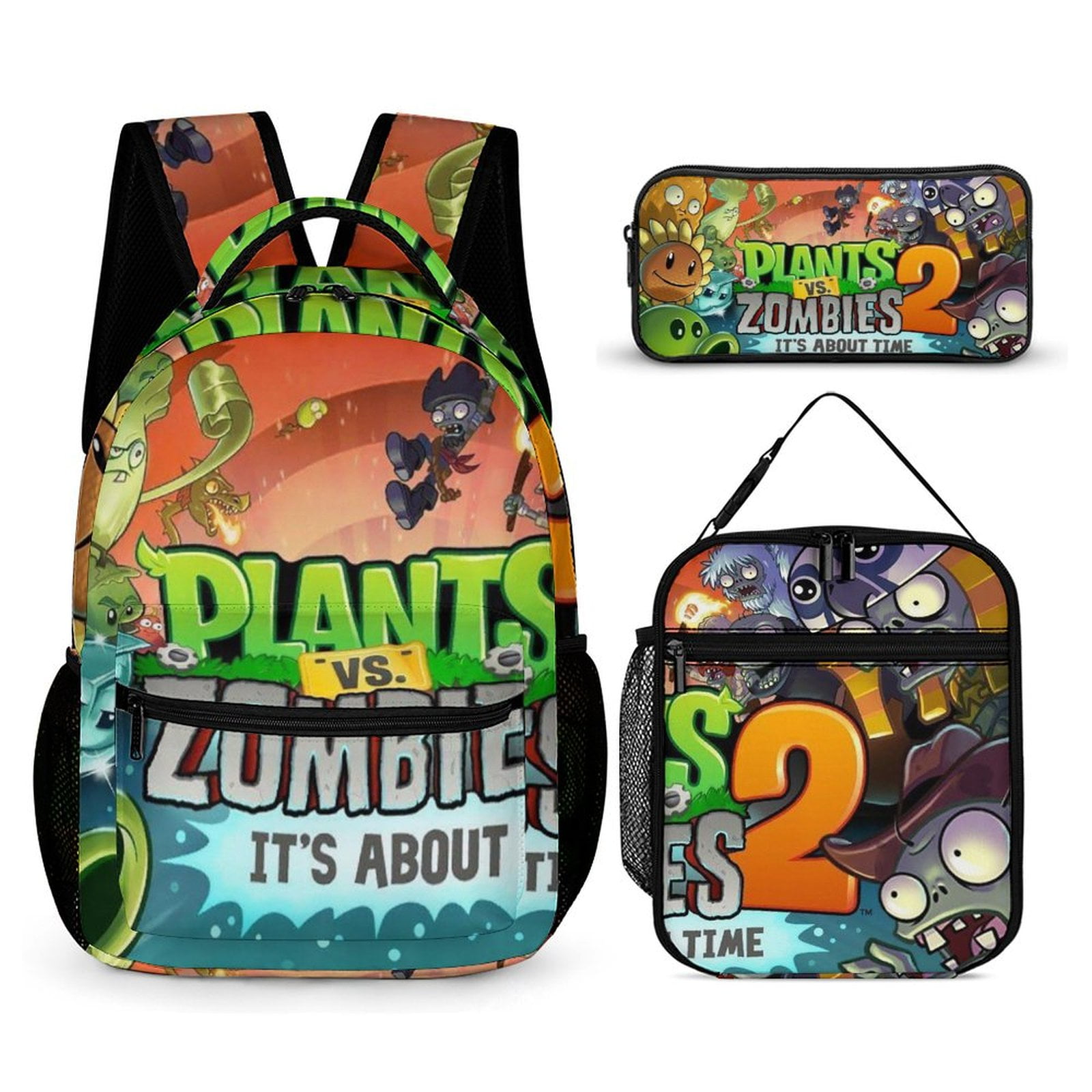 Plants Vs Zombies Backpacks 3 Piece Set Bookbag with Lunch Bag And ...