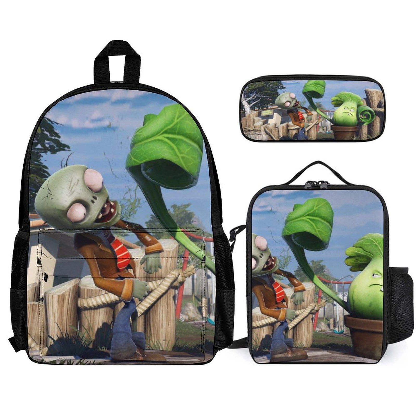 Plants Vs Zombies Backpacks 3 Piece Set Bookbag with Lunch Bag And ...