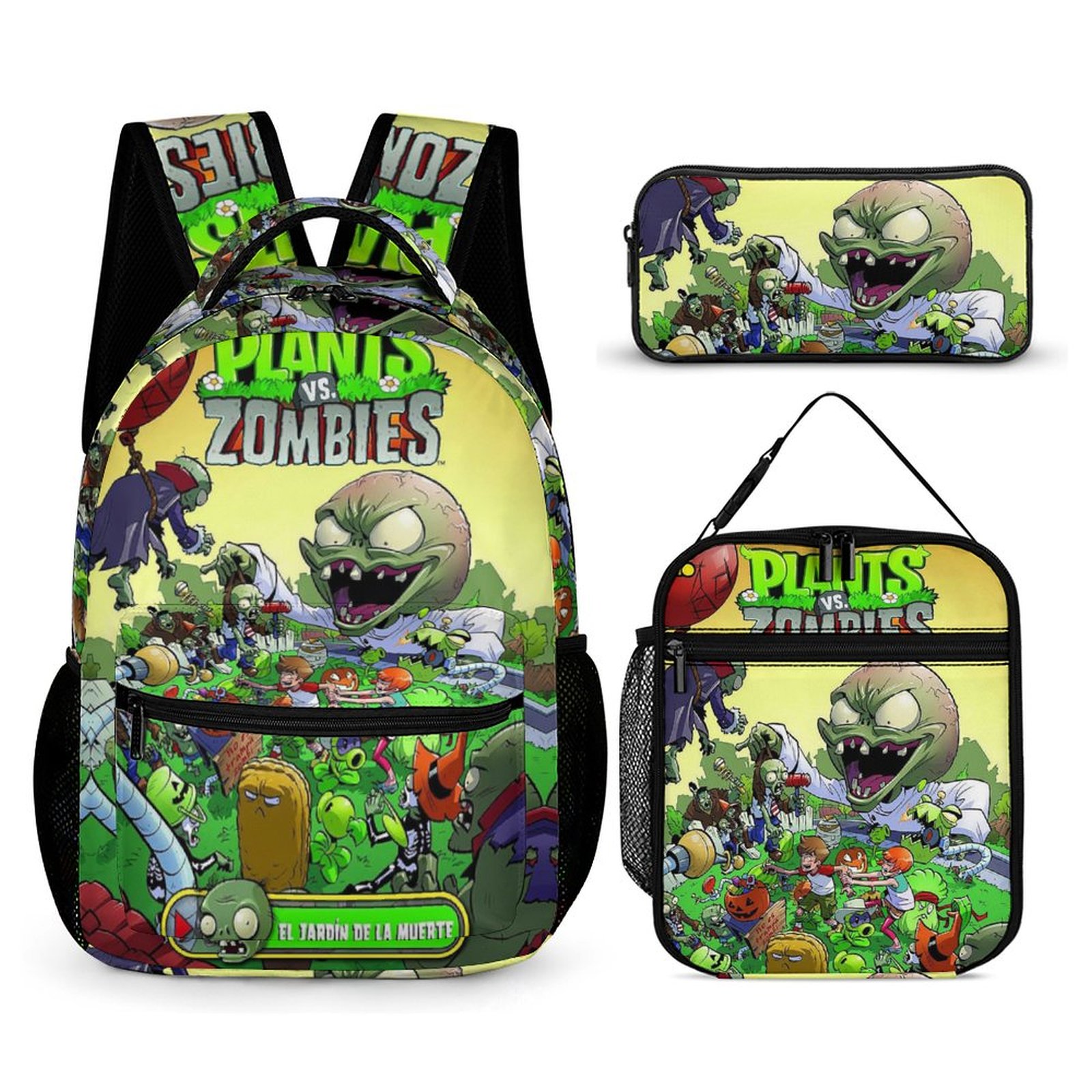 Plants Vs Zombies Backpacks 3 Piece Set Bookbag with Lunch Bag And ...