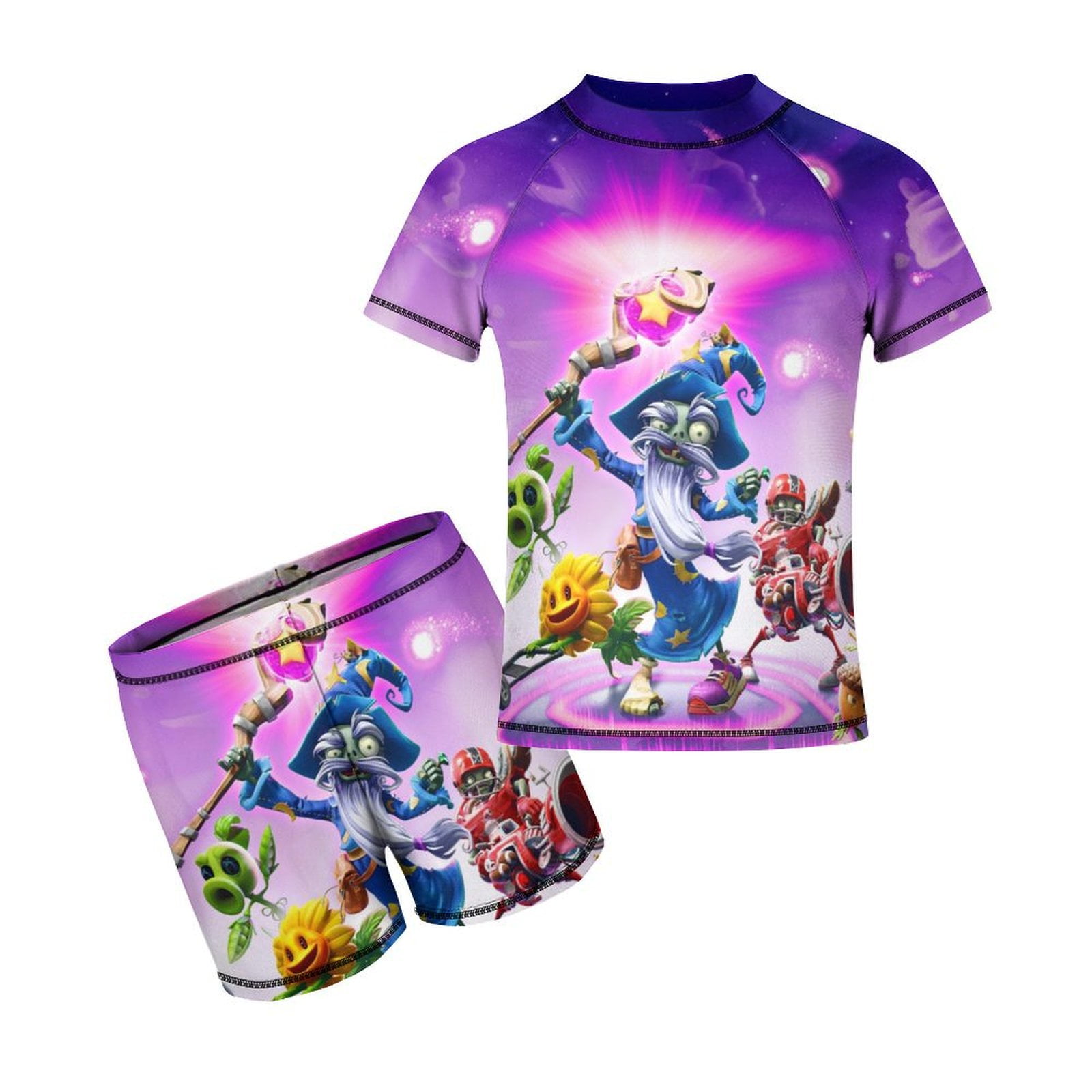 Plants Vs Zombies Boys 2-Piece Swimsuit Set, Short Sleeve Rash Guard ...
