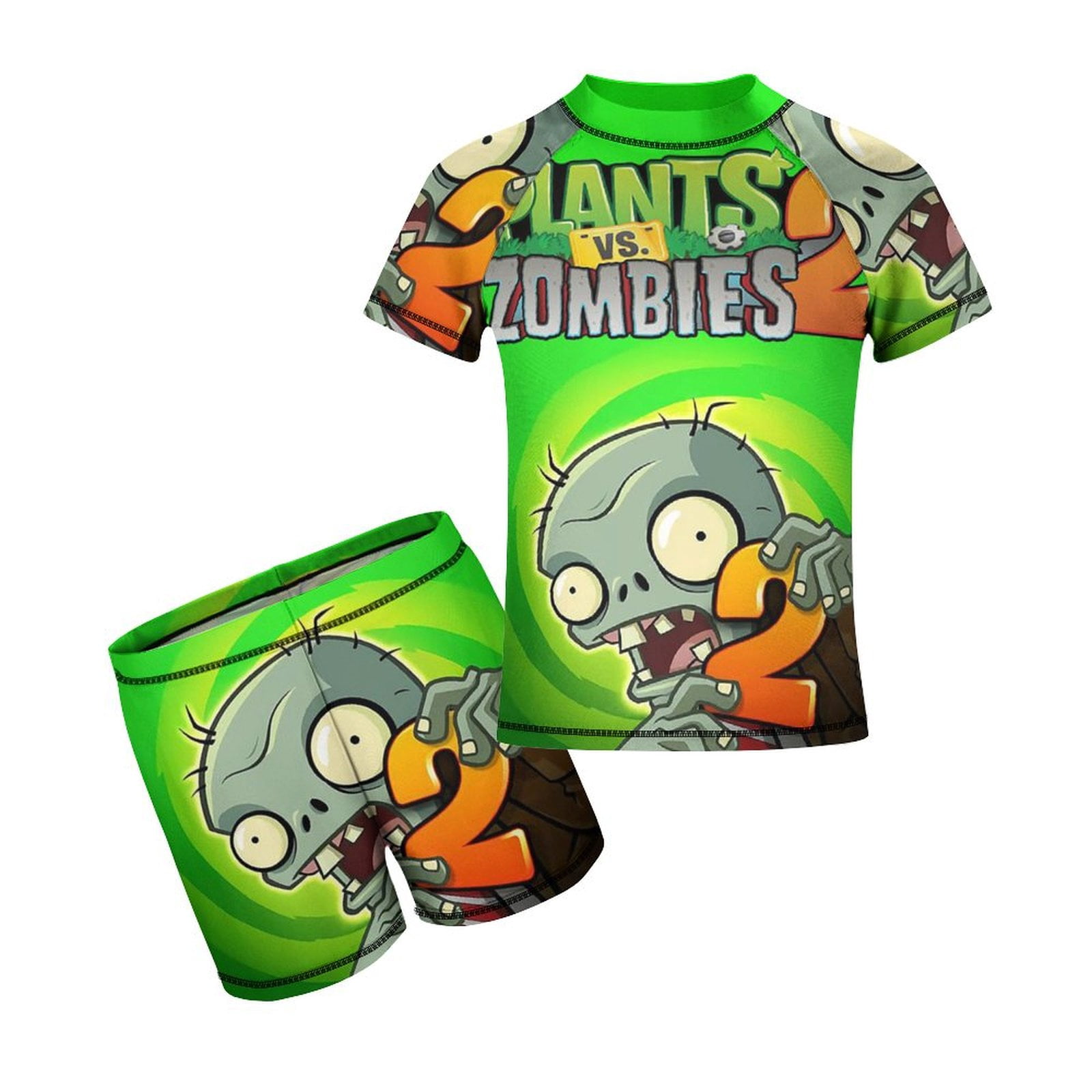 Plants Vs Zombies Boys 2-Piece Swimsuit Set, Short Sleeve Rash Guard ...