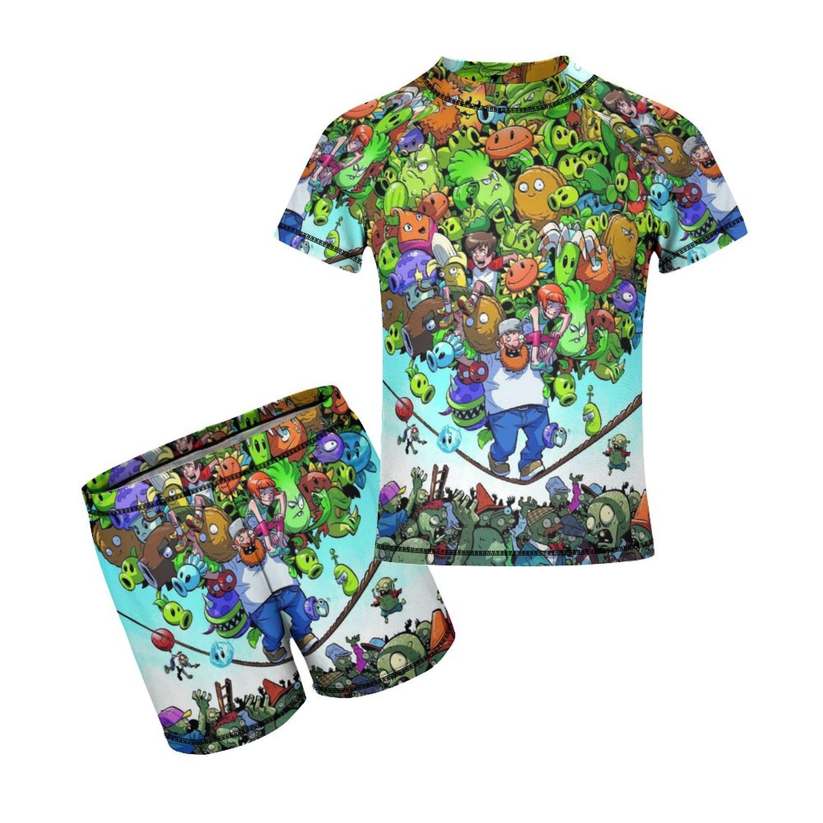 Plants Vs Zombies Boys 2-Piece Swimsuit Set, Short Sleeve Rash Guard ...