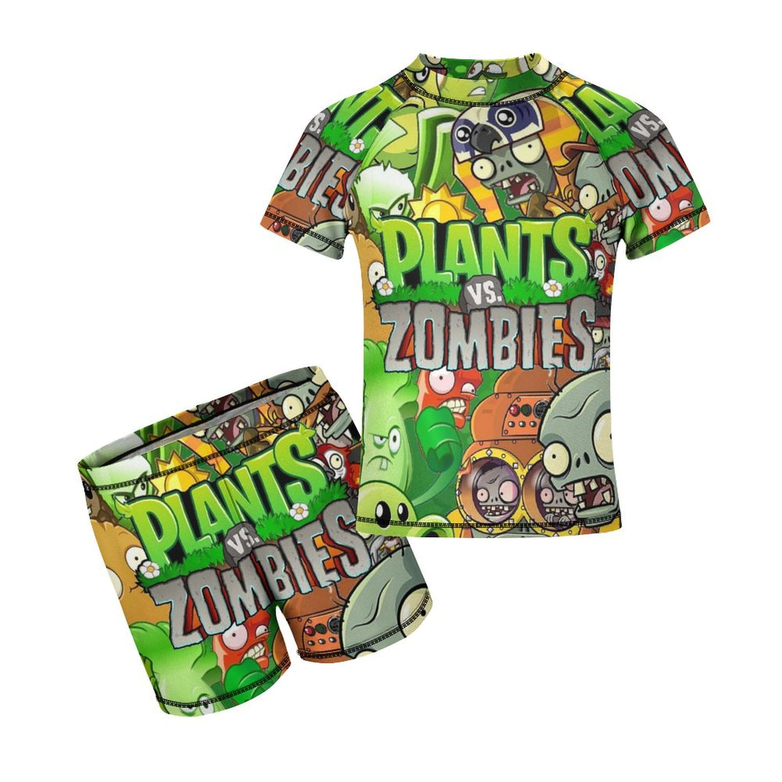 Plants Vs Zombies Boys 2-Piece Swimsuit Set, Short Sleeve Rash Guard ...