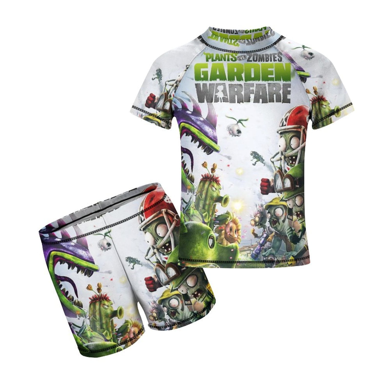 Plants Vs Zombies Boys 2-Piece Swimsuit Set, Short Sleeve Rash Guard ...