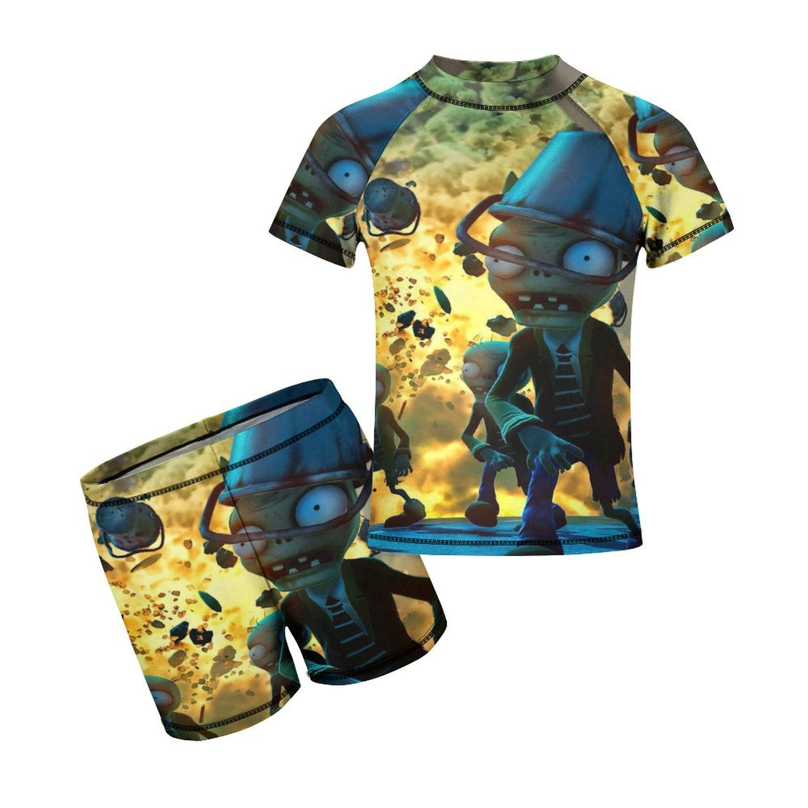 Plants Vs Zombies Boys 2-Piece Swimsuit Set, Short Sleeve Rash Guard ...