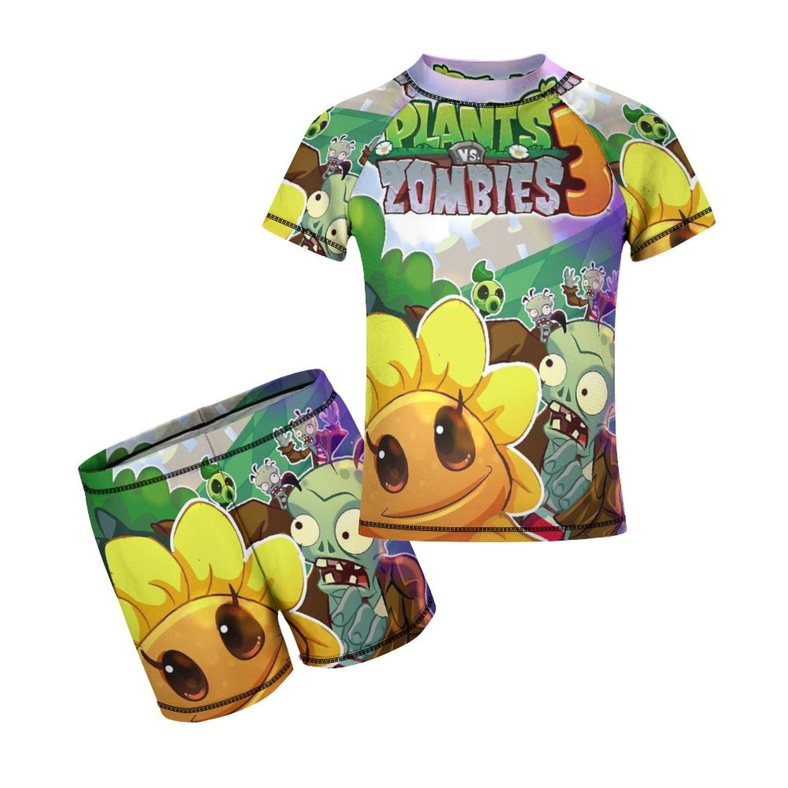 Plants Vs Zombies Boys 2-Piece Swimsuit Set, Short Sleeve Rash Guard ...