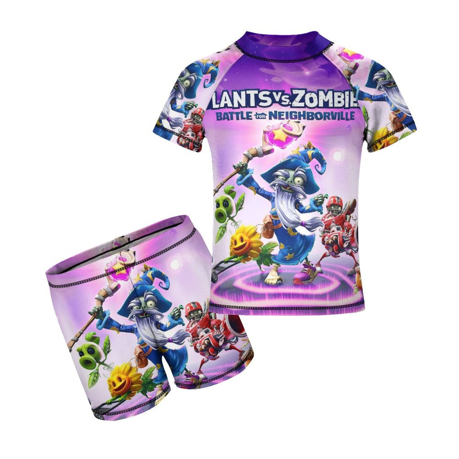 Plants Vs Zombies Boys 2-Piece Swimsuit Set, Short Sleeve Rash Guard ...