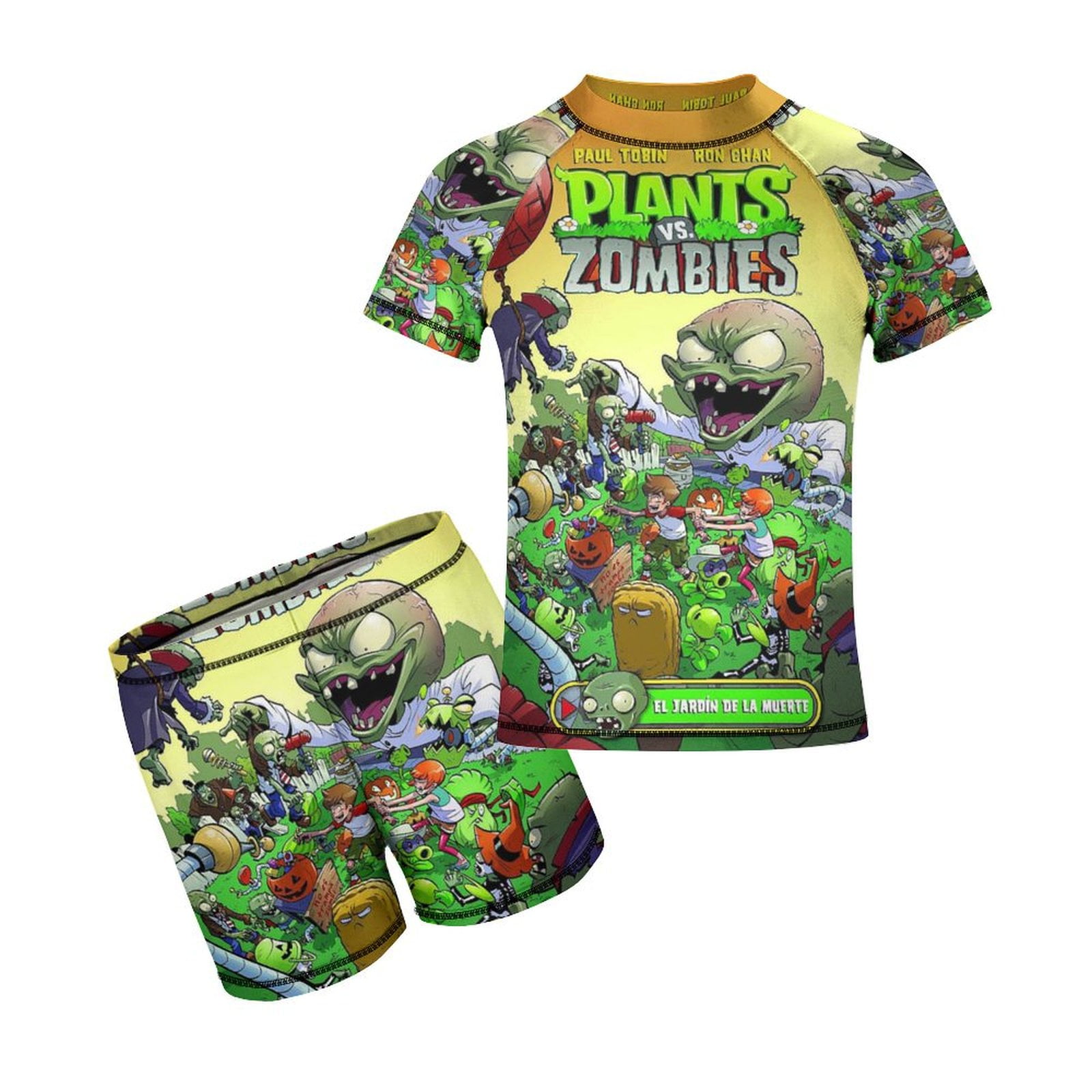 Plants Vs Zombies Boys 2-Piece Swimsuit Set, Short Sleeve Rash Guard ...