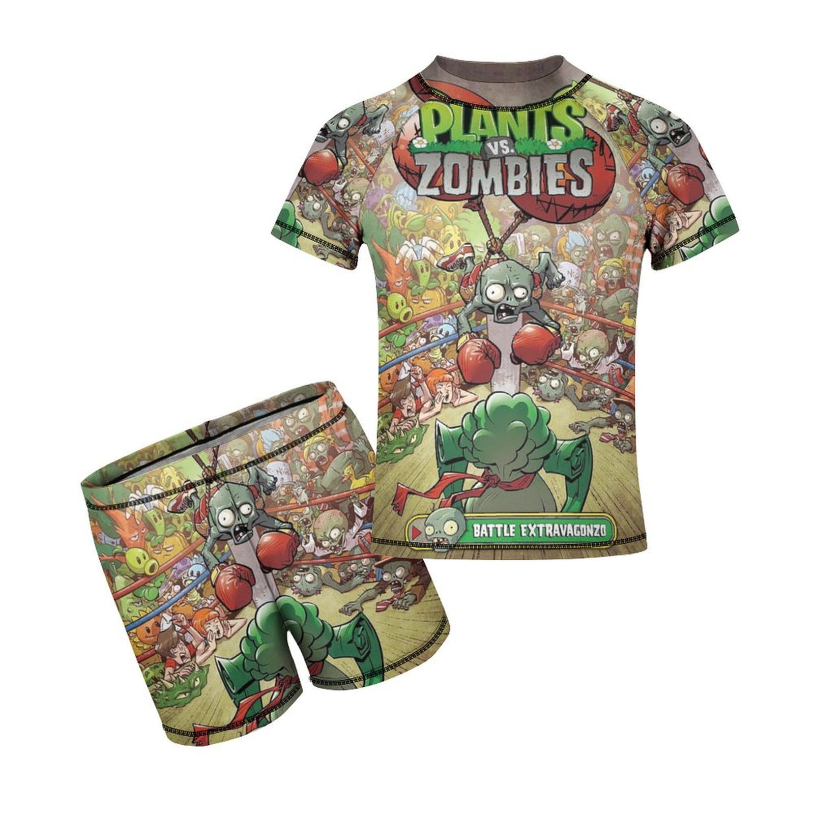 Plants Vs Zombies Boys 2-Piece Swimsuit Set, Short Sleeve Rash Guard ...