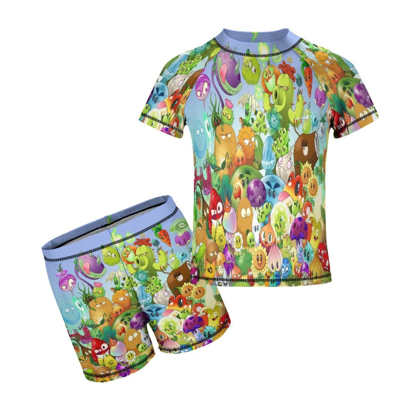 Plants Vs Zombies Boys 2-Piece Swimsuit Set, Short Sleeve Rash Guard ...