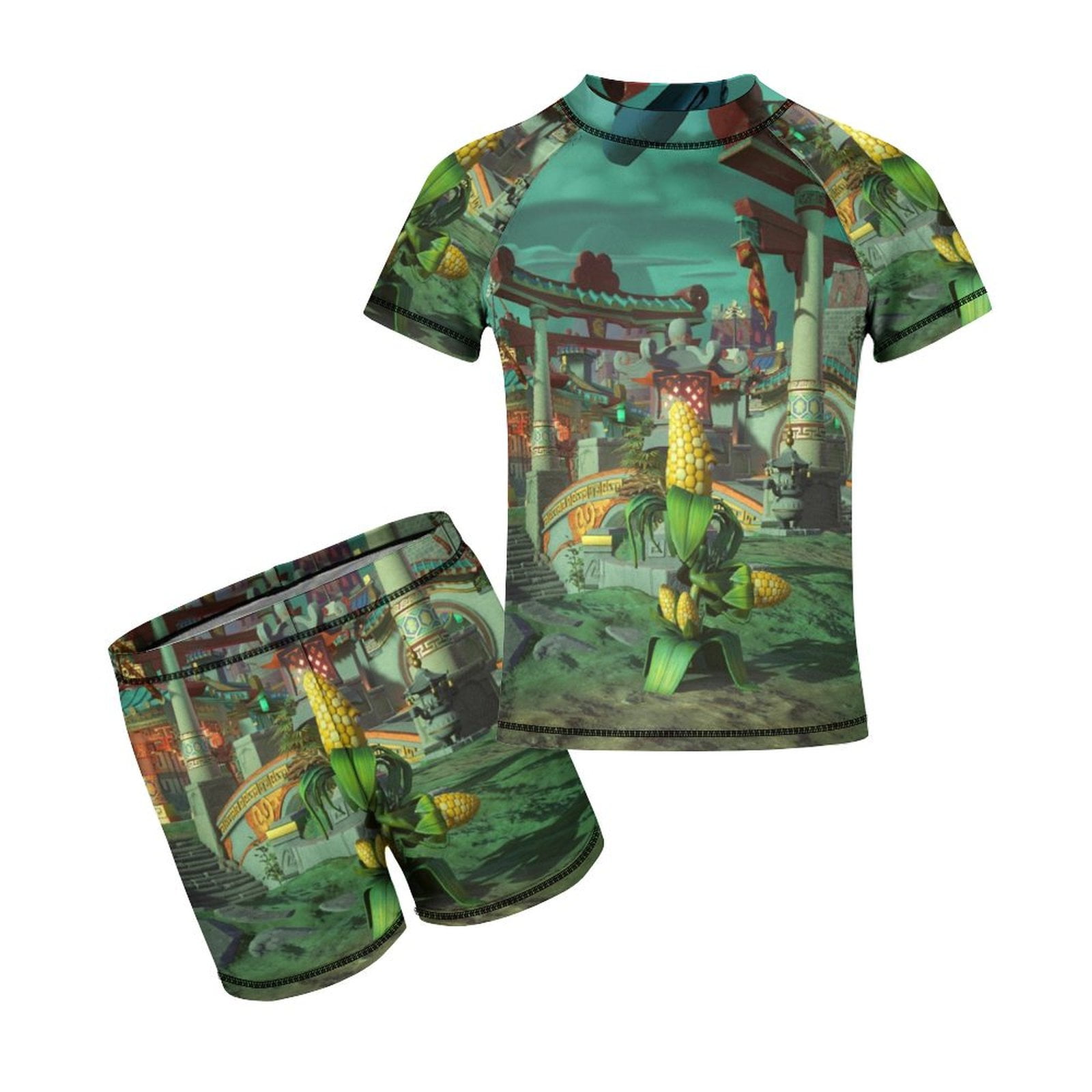 Plants Vs Zombies Boys 2-Piece Swimsuit Set, Short Sleeve Rash Guard ...