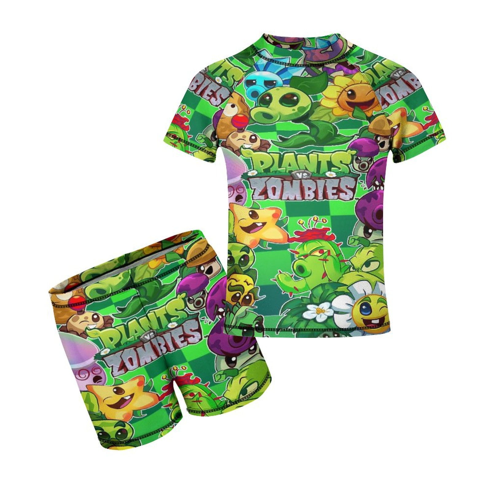 Plants Vs Zombies Boys 2-Piece Swimsuit Set, Short Sleeve Rash Guard ...