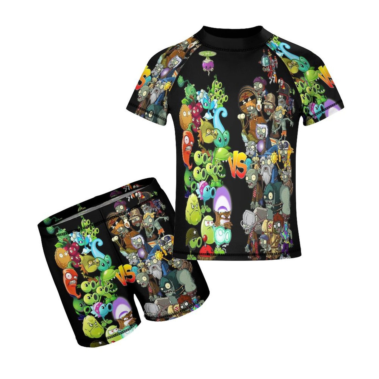 Plants Vs Zombies Boys 2-Piece Swimsuit Set, Short Sleeve Rash Guard ...