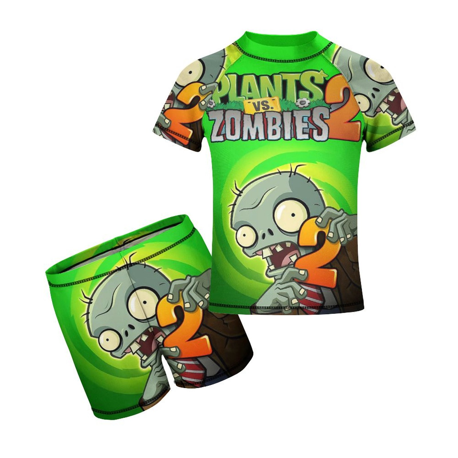 Plants Vs Zombies Boys 2-Piece Swimsuit Set, Short Sleeve Rash Guard ...