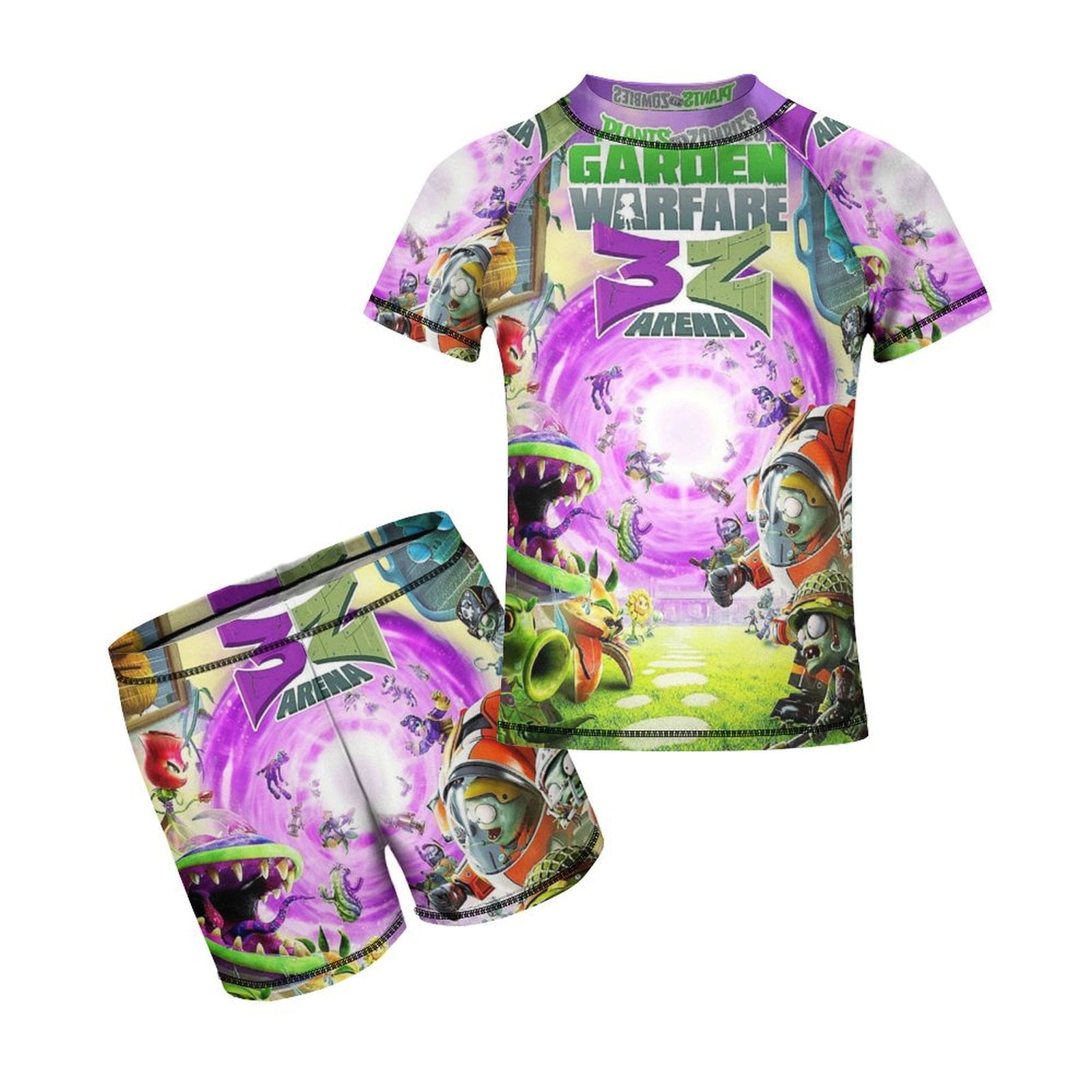 Plants Vs Zombies Boys 2-Piece Swimsuit Set, Short Sleeve Rash Guard ...