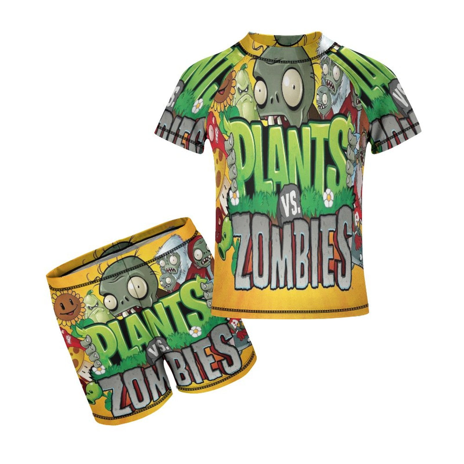 Plants Vs Zombies Boys 2-Piece Swimsuit Set, Short Sleeve Rash Guard ...