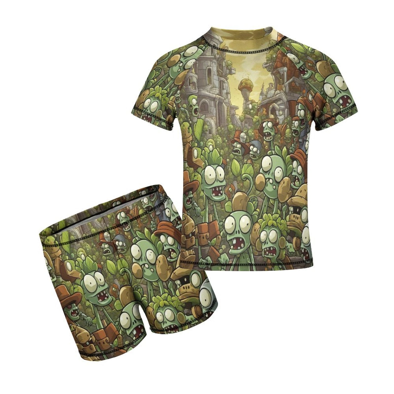 Plants Vs Zombies Boys 2-Piece Swimsuit Set, Short Sleeve Rash Guard ...