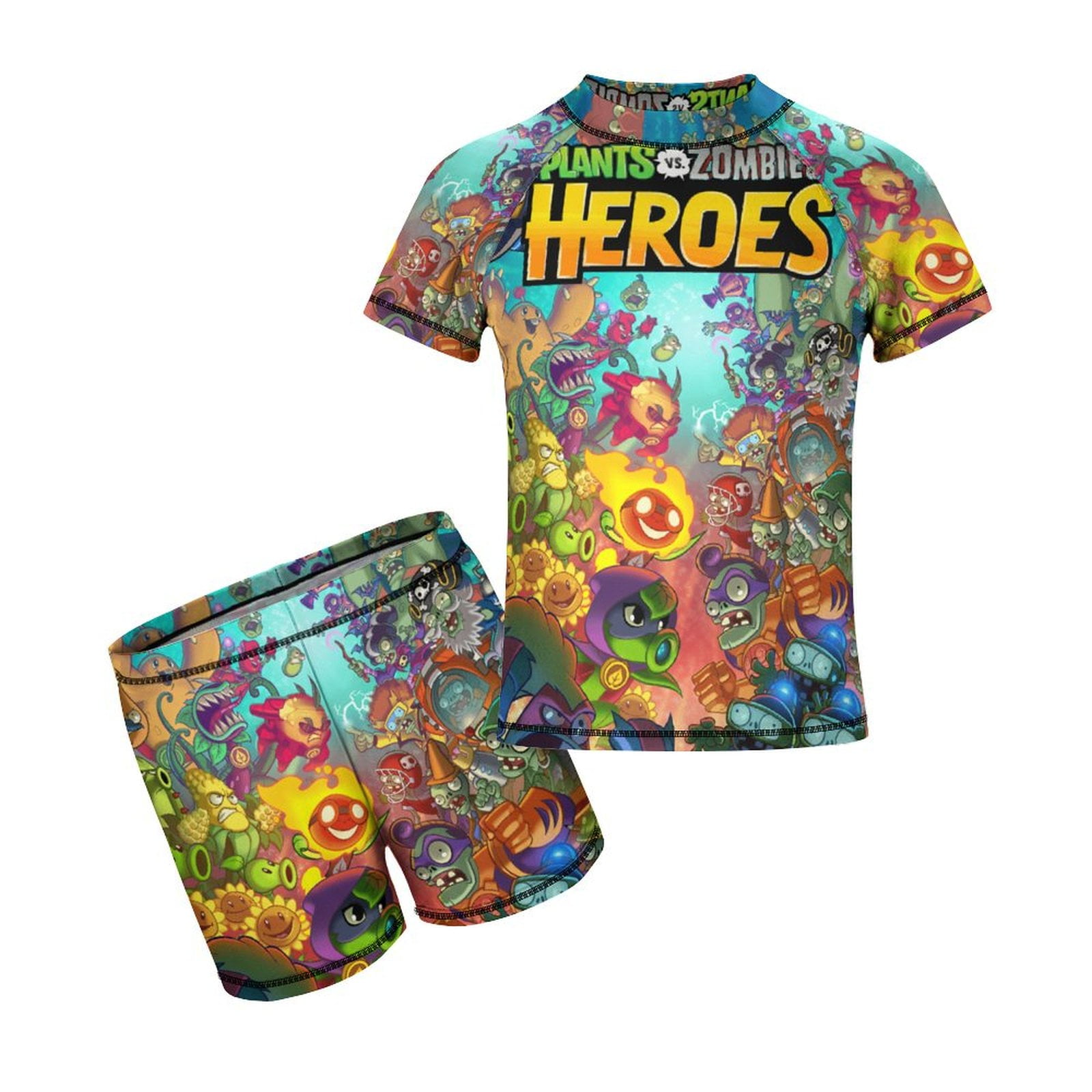 Plants Vs Zombies Boys 2-Piece Swimsuit Set, Short Sleeve Rash Guard ...