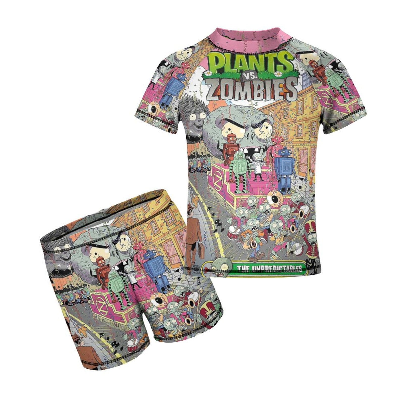 Plants Vs Zombies Boys 2-Piece Swimsuit Set, Short Sleeve Rash Guard ...
