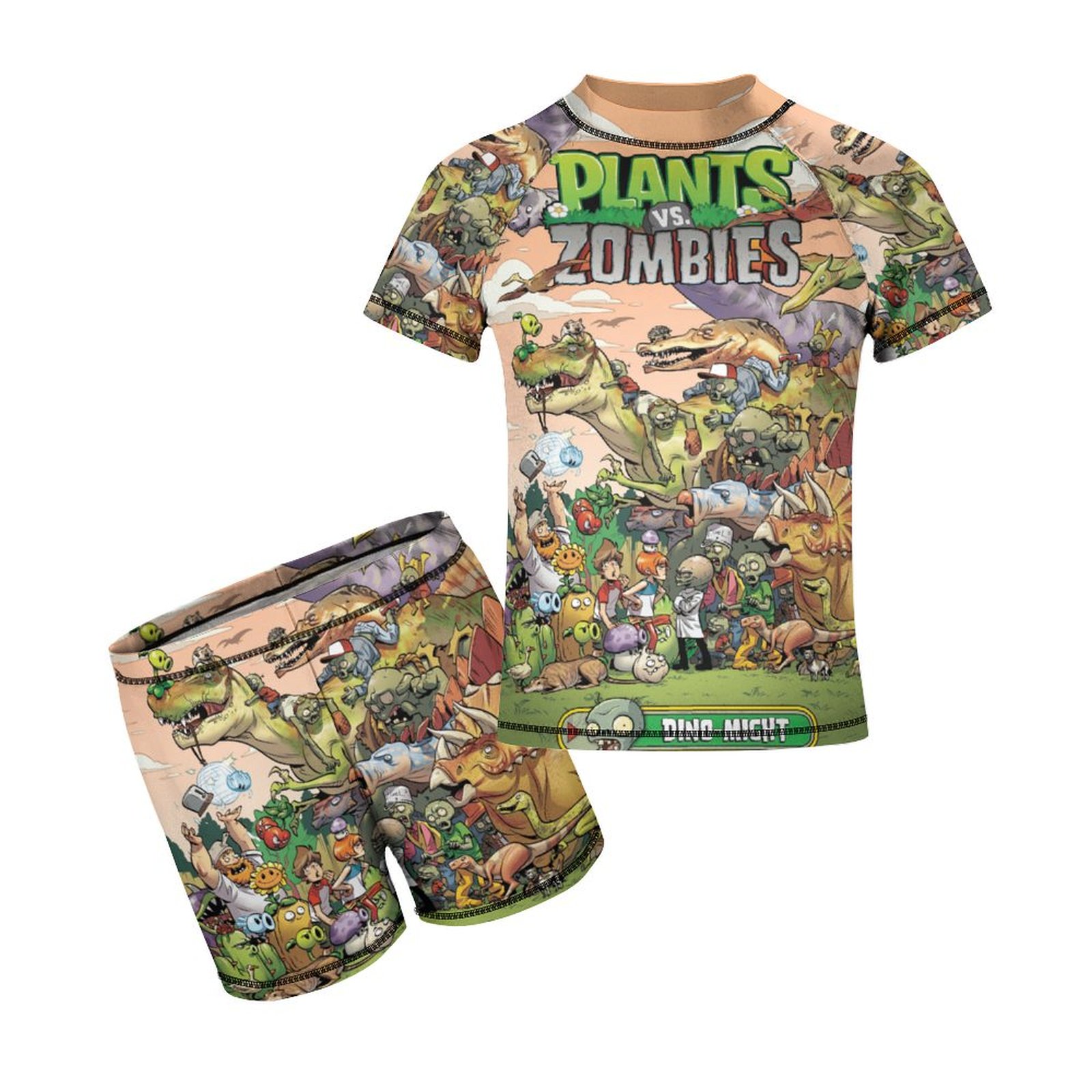 Plants Vs Zombies Boys 2-Piece Swimsuit Set, Short Sleeve Rash Guard ...