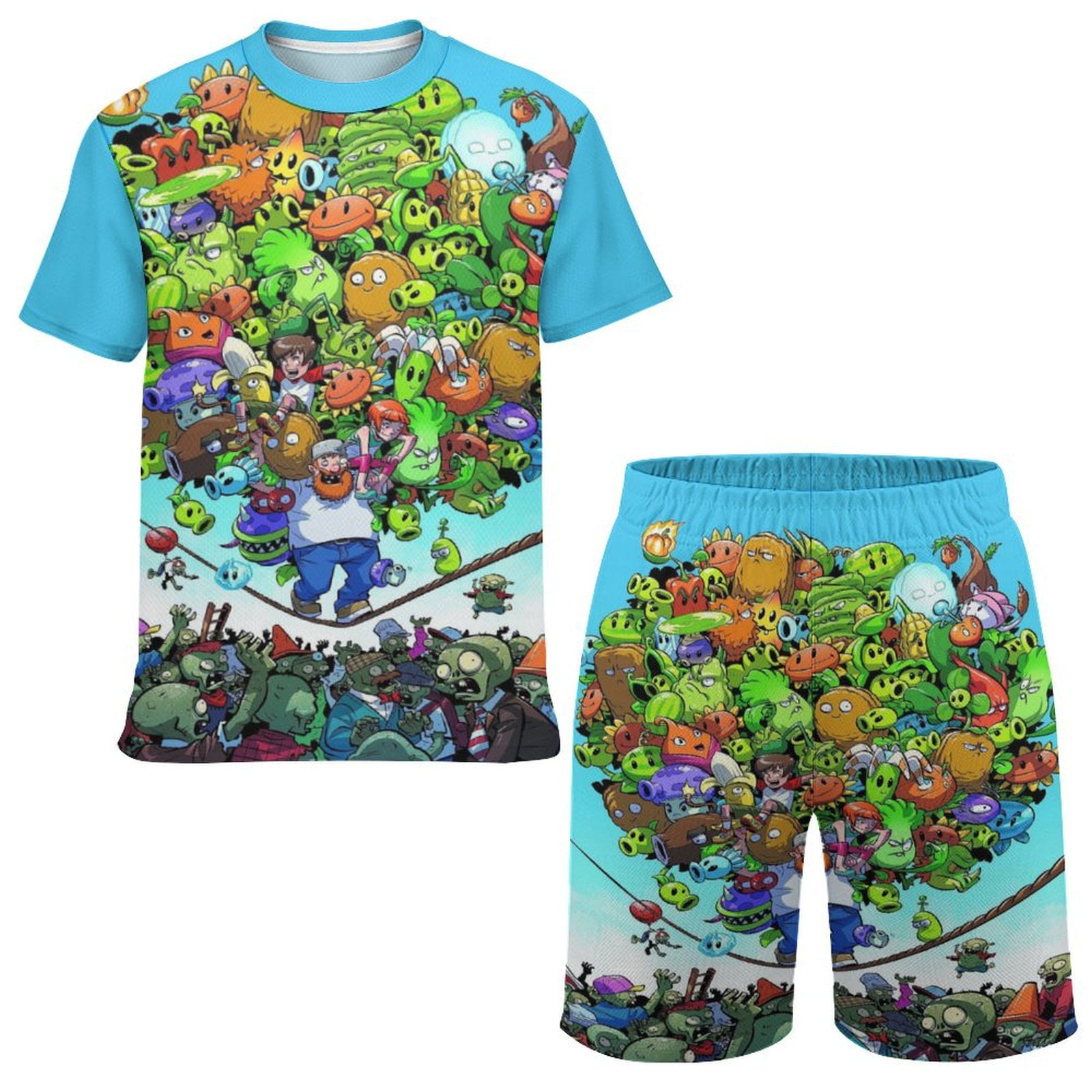 Plants Vs Zombies Boys Girls Short Sleeve Mesh T-Shirt And Shorts ...