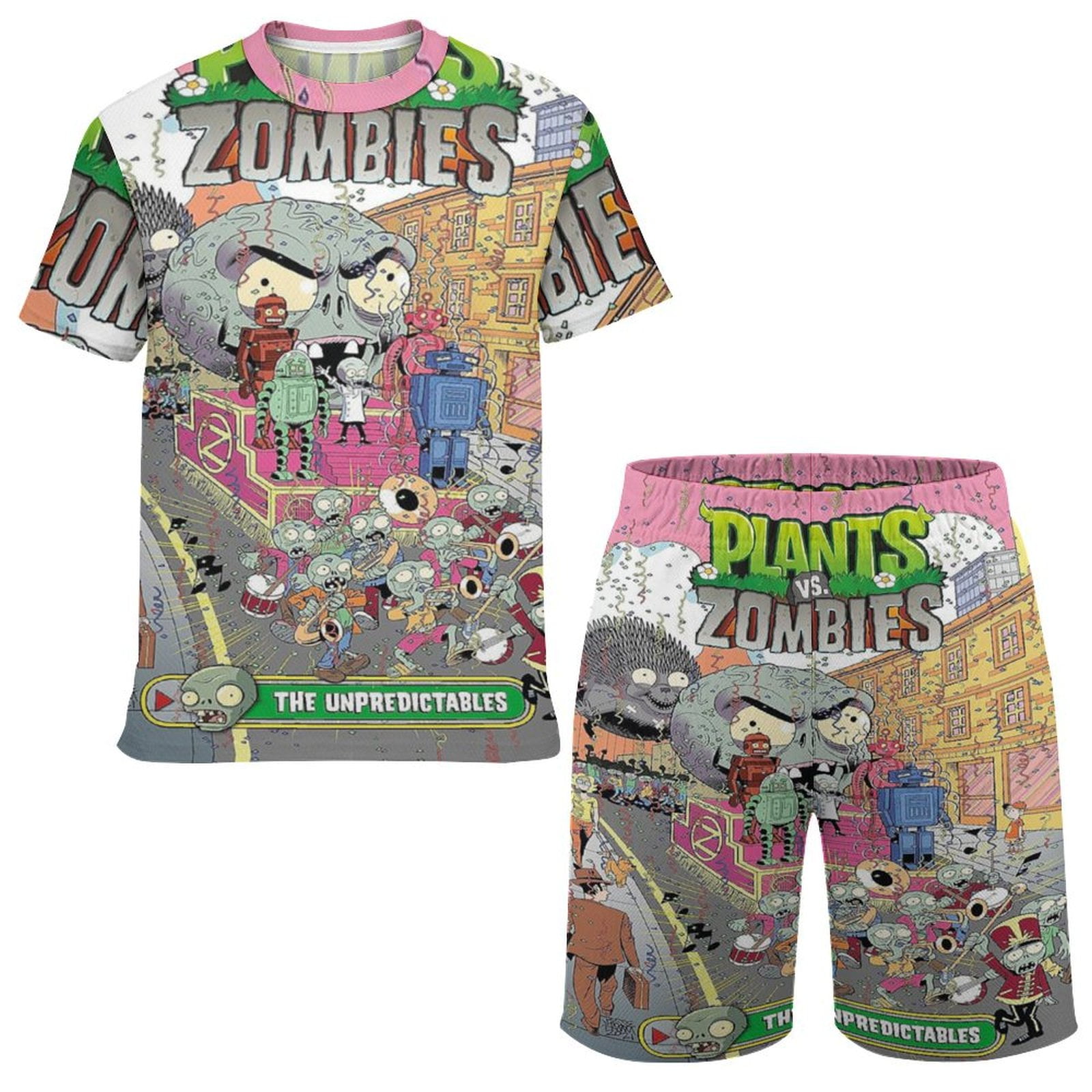 Plants Vs Zombies Boys Girls Short Sleeve Mesh T-Shirt And Shorts ...