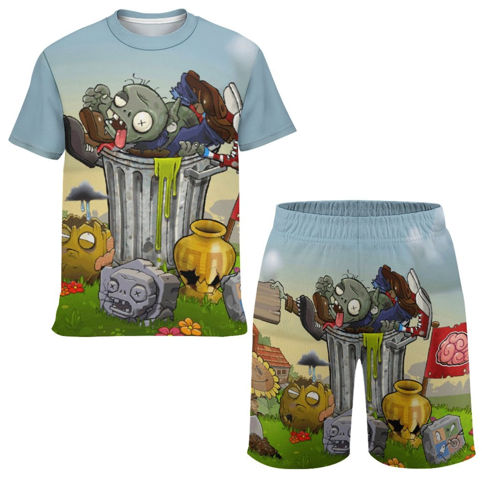 Plants Vs Zombies Boys Girls Short Sleeve Mesh T-Shirt And Shorts ...