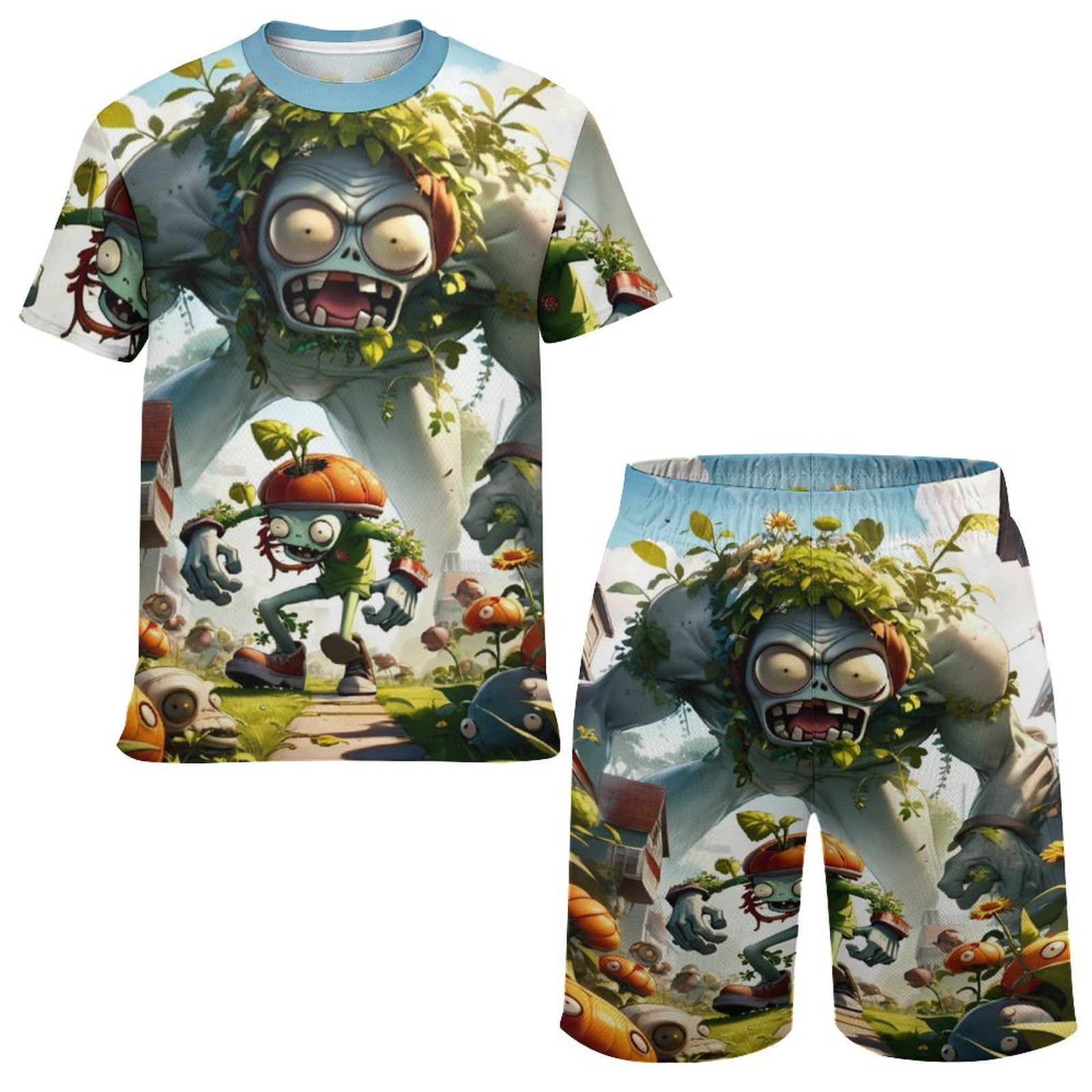 Plants Vs Zombies Boys Girls Short Sleeve Mesh T-Shirt And Shorts ...